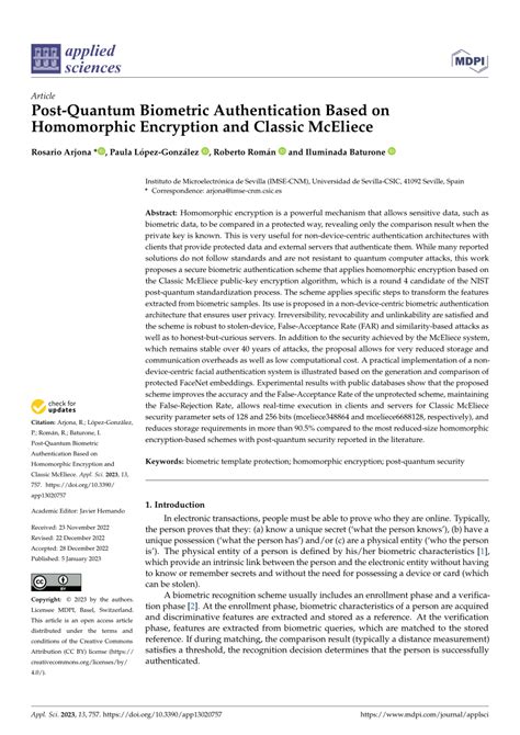 pdf post quantum biometric authentication based on homomorphic