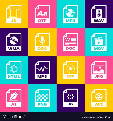 Set Avi File Document  Mov Mp3 Ogg And Wma Vector Image