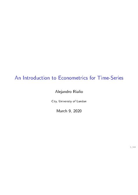 Lectures 7 8 Time Series Analysis An Introduction To Econometrics For