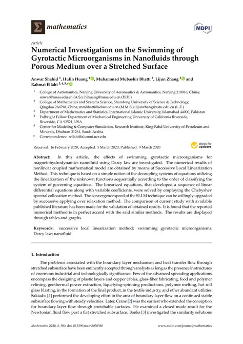 Pdf Numerical Investigation On The Swimming Of Gyrotactic Microorganisms In Nanofluids Through