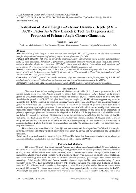 Pdf Evaluation Of Axial Length Anterior Chamber Depth Axl Acd