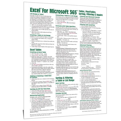 Excel For Office 365 Tables Pivottables Filters Quick Guide Beezix