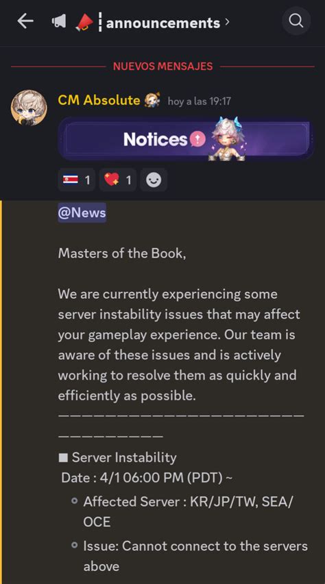 Discord Announcement About The Errors Rastraknightsofveda