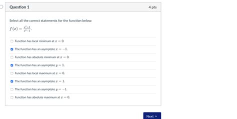 Solved Select All The Correct Statements For The Function