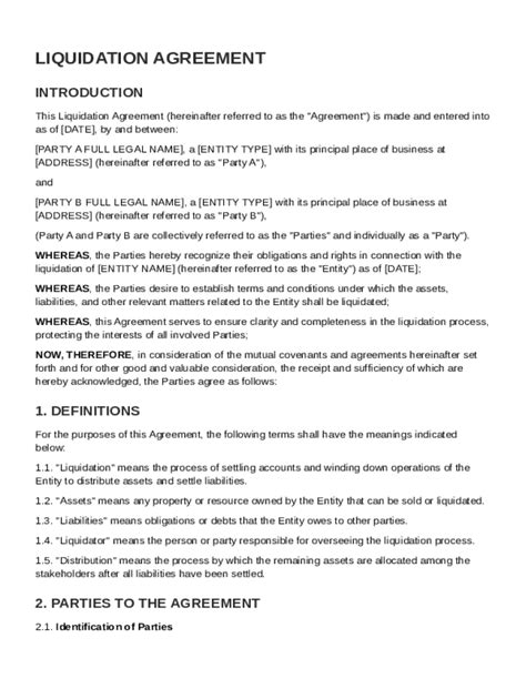 Liquidation Agreement Template Form Fill Out And Sign Printable Pdf Template Airslate Signnow