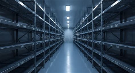 Empty Warehouse Aisle Cold Storage Shelves Logistics And Distribution In A Modern Industrial