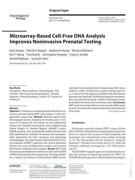 Pdf Microarray Based Cell Free Dna Analysis Improves Noninvasive