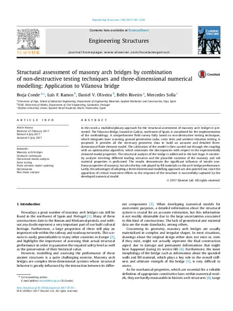 Pdf Structural Assessment Of Masonry Arch Bridges By Combination Of