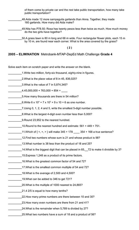 Grade 4 Mtap Reviewer Pdf Math Challenge Grade Greatest Common