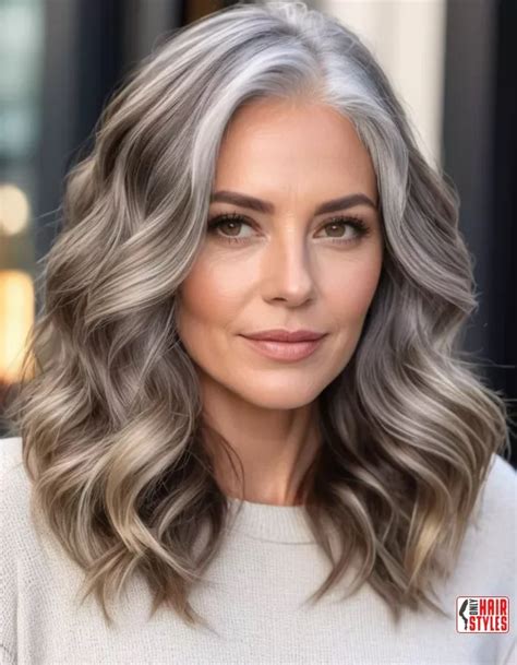 Long Layers With Ashy Highlights Balayage Transition To Gray Hair