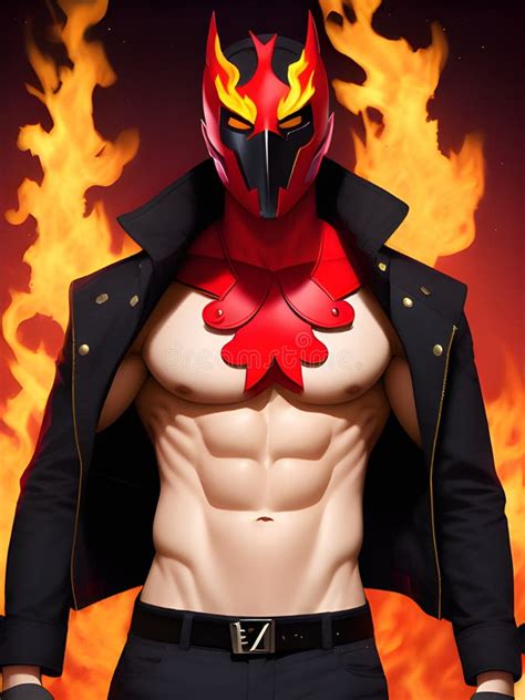 A Red Head Of A Devil In The Middle Of The Fire Stock Illustration