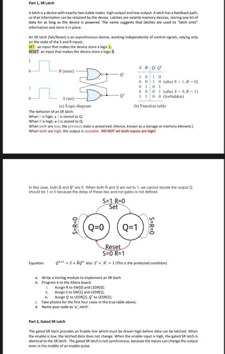 Part SR Latch A Latch Is A Device With Exactly Two Chegg