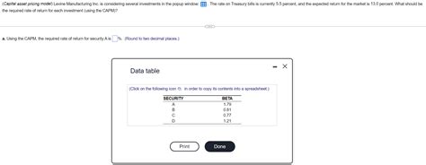 Solved The Required Rate Of Return For Each Investment