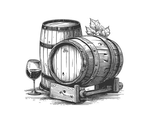 Barriles De Madera De Vino Boceto Vintage Dibujado A Mano Ilustración