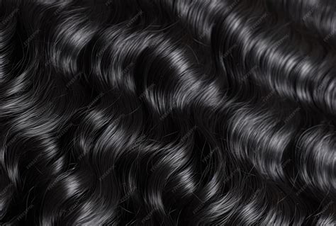 Black Hair Texture Wavy Long Curly Dark Hair Close Up Premium Ai