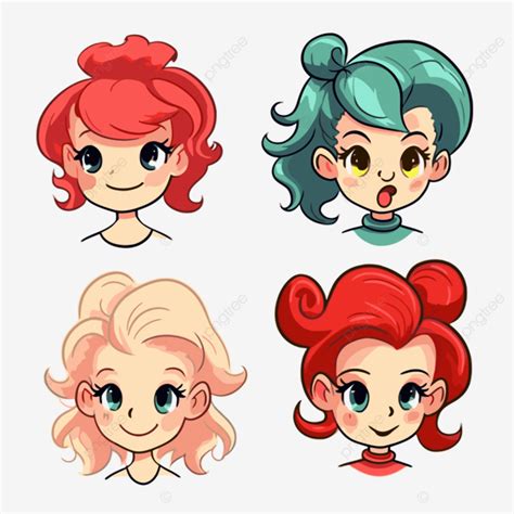 긴 머리와 빨간 머리를 가진 만화 일러스트 여자의 헤어스타일 클립 아트 세트 벡터 만화 일러스트 세트 일러스트 벡터 일러스트 Png 일러스트 및 벡터 에 대한 무료