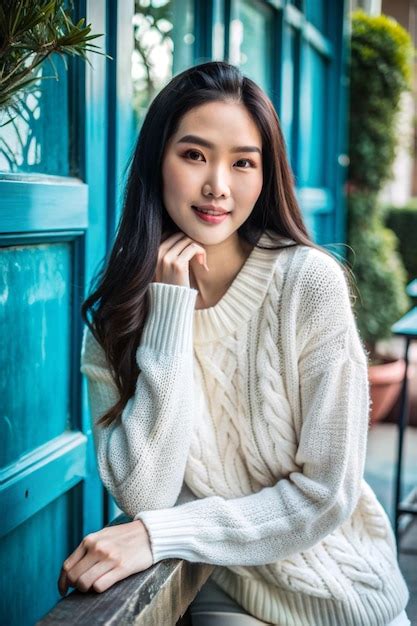 Beautiful Spanish Girl In White Sweater Premium Ai Generated Image