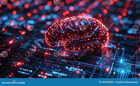 Digital Illustration Of A Brain Shaped Network On An Electronic Circuit Board Symbolizing