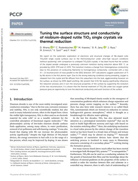 Pdf Tuning The Surface Structure And Conductivity Of Niobium Doped Rutile Tio 2 Single