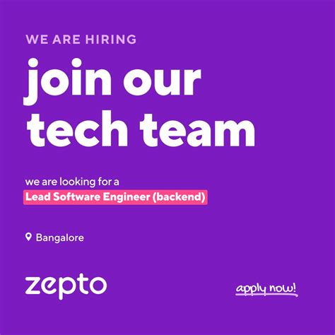 Were Hiring For Lead Software Engineer Backend At Zepto Location 📌 Bangalore On Site We