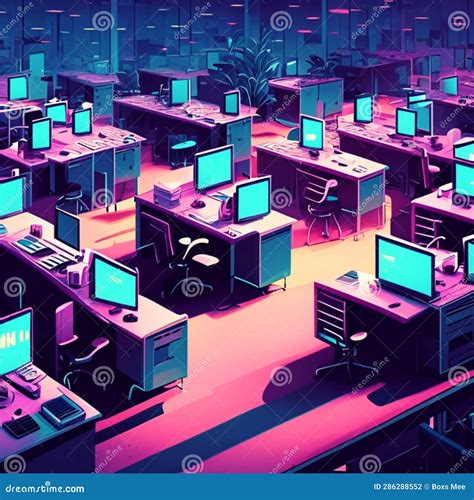 3d Illustration Of A Computer Room With A Lot Of Monitors Generative Ai Stock Illustration
