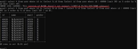 this version of mysql doesn t yet support limit and in all any some