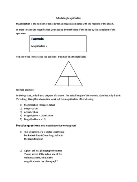 Calculating Magnification Worksheet Pdf