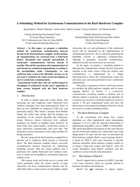 Pdf A Scheduling Method For Synchronous Communication In The Bach