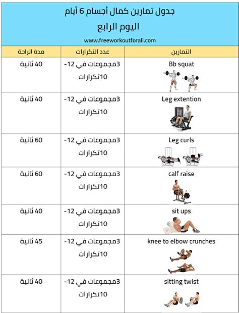 جدول تمارين كمال اجسام 6 ايام Gym Workout Guide Gym Workout Schedule