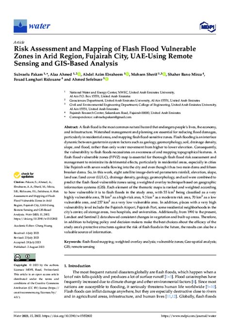 Pdf Risk Assessment And Mapping Of Flash Flood Vulnerable Zones In Arid Region Fujairah City