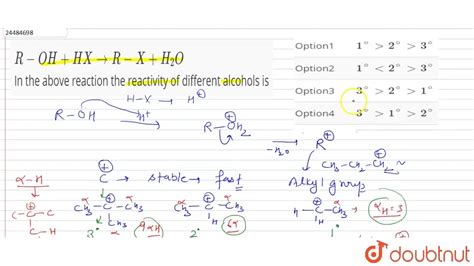 R-OH + HX to R -X + H(2)O In the above reaction the reactivity of di