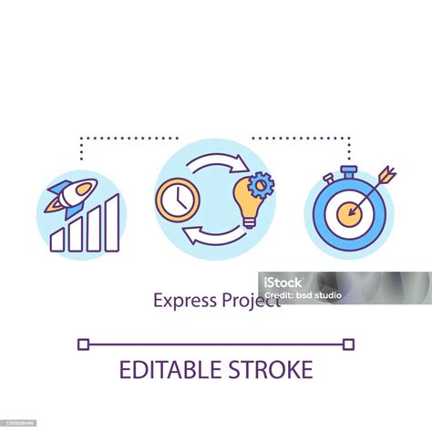 익스프레스 프로젝트 개념 아이콘입니다 시작 워크플로 최적화 및 목표 성취 아이디어 씬 선 일러스트레이션 빠른 작업 벡터 절연 윤곽선 Rgb 색상 도면 편집 가능한 스트로크