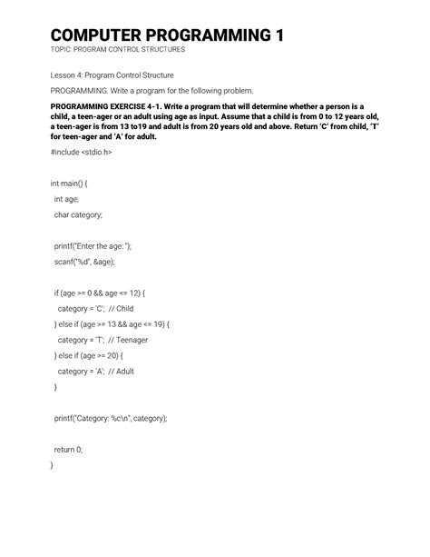 CP Program Control Structures Problems And Case Study TOPIC PROGRAM CONTROL STRUCTURES Lesson