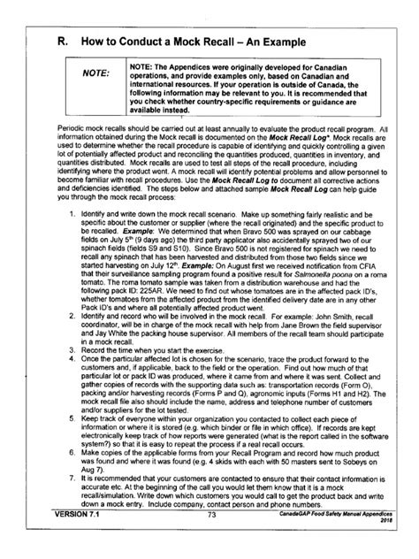 mock recall pdf food safety provinces and territories of canada