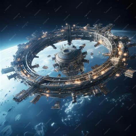 Premium Ai Image A Large Circular Space Station In Space