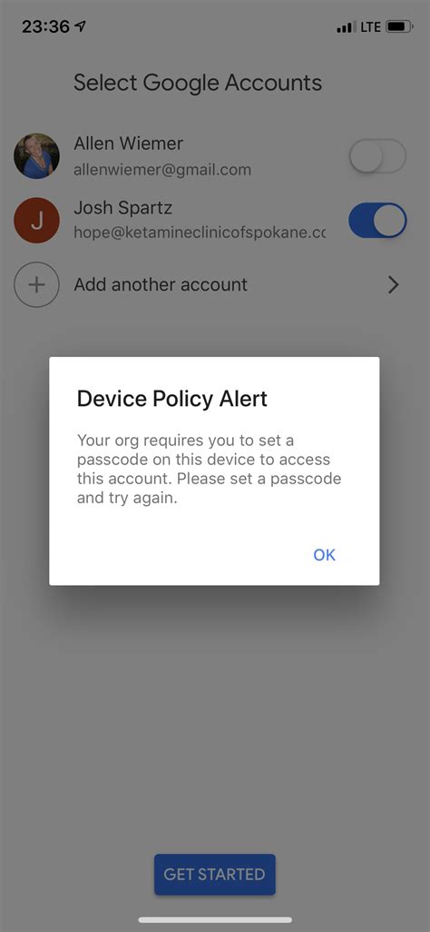 When I Click On App It Says ‘your Org Requires You To Set A Passcode In Order To Access Account