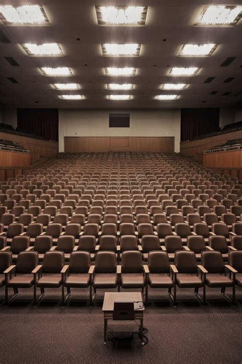 Empty Lecture Hall With Rows Of Seats And A Podium Stock Illustration