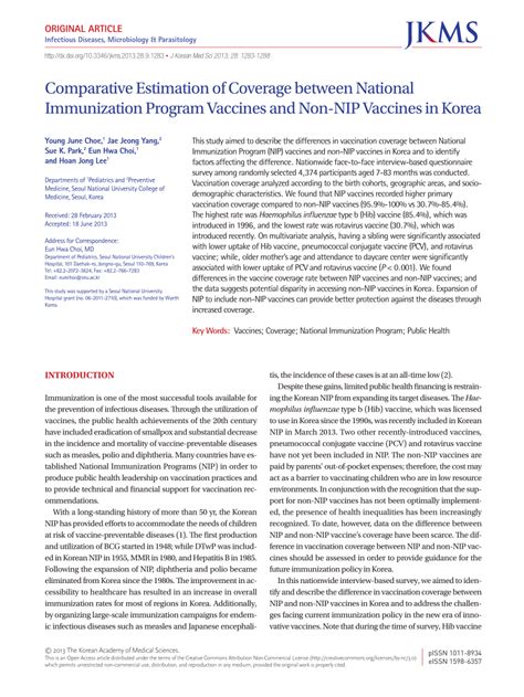 Pdf Comparative Estimation Of Coverage Between National Immunization