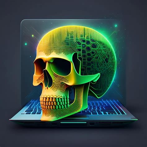 Virus Informático Laptop Con Código Matricial Cráneo Estafa De Phishing