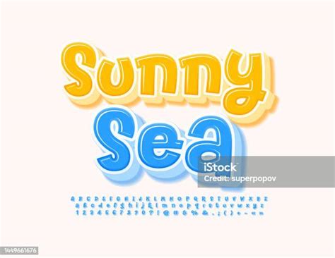 벡터 밝은 포스터 맑은 바다입니다 예술적 알파벳 문자 숫자 및 기호 세트 컴퓨터 글자에 대한 스톡 벡터 아트 및 기타 이미지