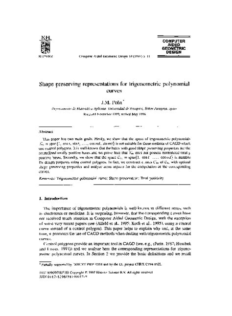 Pdf Shape Preserving Representations For Trigonometric Polynomial Curves