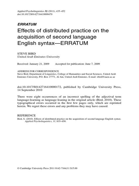 Effects Of Distributed Practice On The Acquisition Of Second Language Download Free Pdf