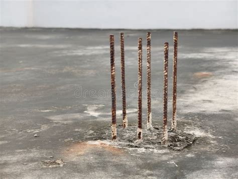 Rusted Rebar Part Of The Building S Structural Framework On The Rooftop Of The Building Stock