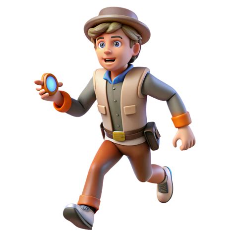 3d Render Of Boy Explorer Running With Compass 55916726 Png