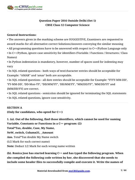 12 Computer Science Lyp 2016 Outside Delhi Set1 Pdf Pdf Class