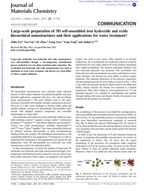 Pdf Large Scale Preparation Of 3d Self Assembled Iron Hydroxide And