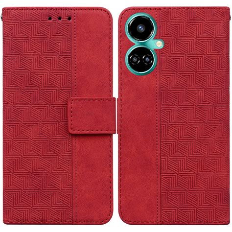 For Tecno Camon Pro G Geometric Embossed Leather Phone Case Red