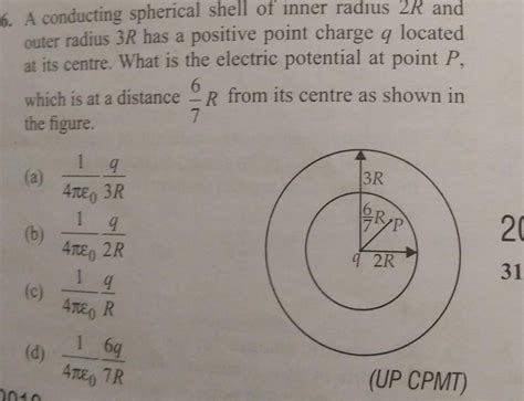 [answered] 6 a conducting spherical shell of inner radius 2r and outer