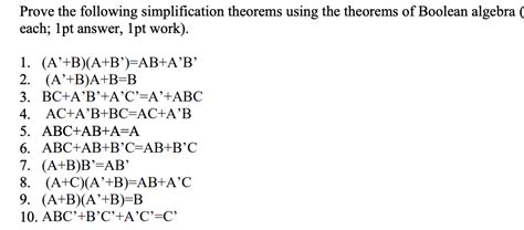 solved prove the following simplification theorems using the