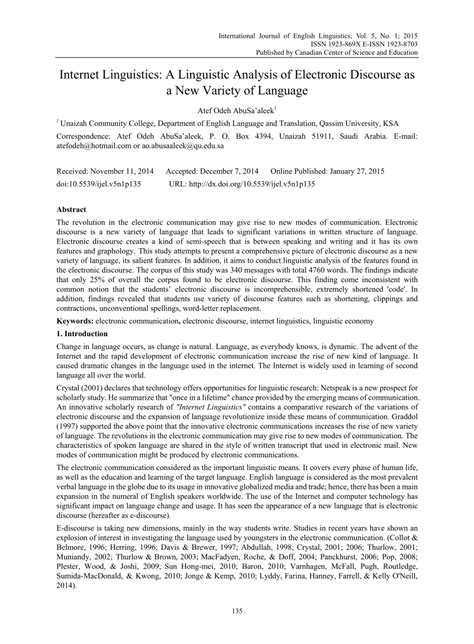 Pdf Internet Linguistics A Linguistic Analysis Of Electronic Discourse As A New Variety Of